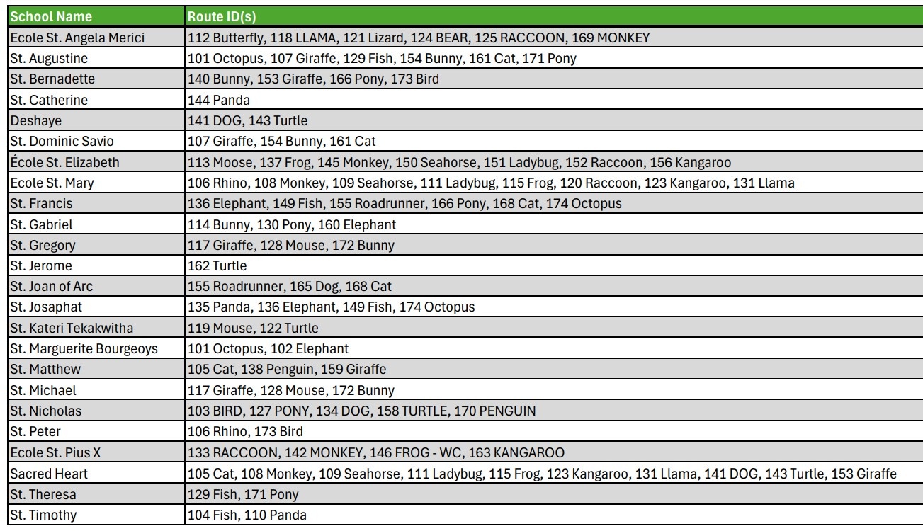 Transportation - Regina Catholic Schools